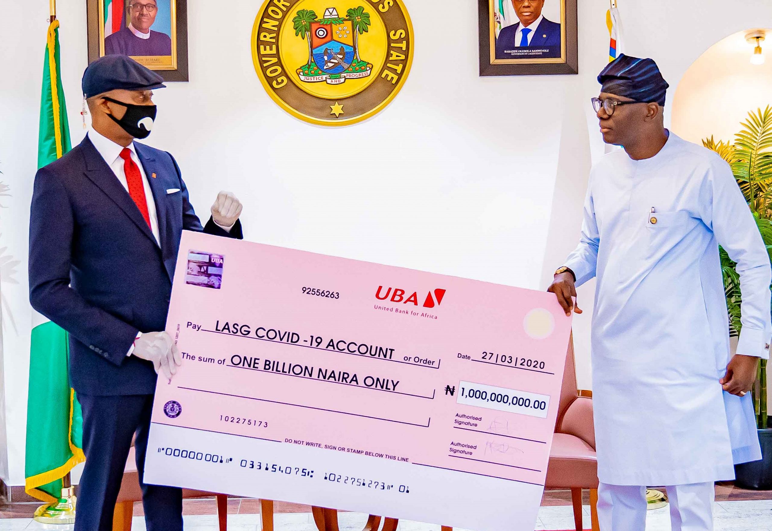 PHOTO NEWS: UBA Presents N1 Billion Cheque to Lagos to Combat COVID-19 ...